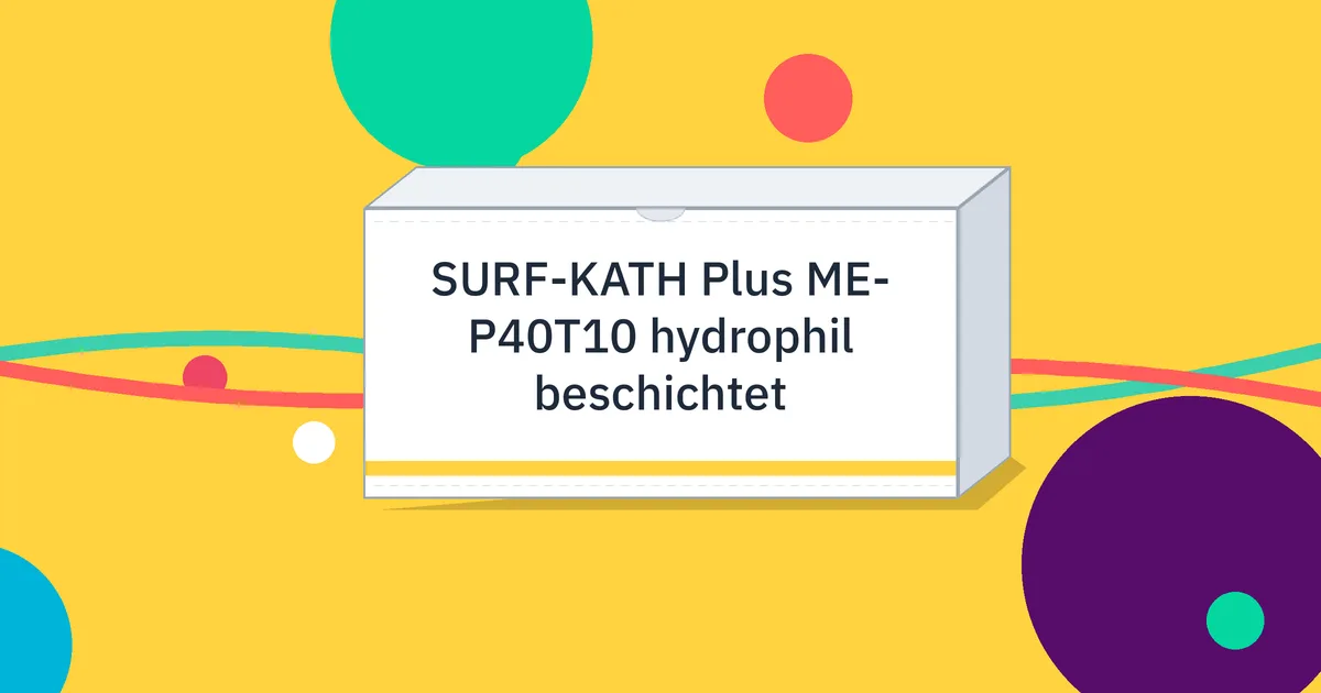 Symbolbild: Packung mit der Aufschrift SURF-KATH Plus ME-P40T10 hydrophil beschichtet (PZN 05737107) – Verfügbarkeit und Bezug in Apotheken in Frankfurt am Main