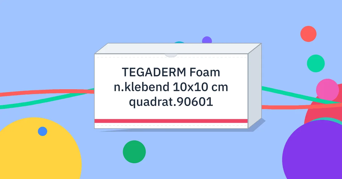 Symbolbild: Packung mit der Aufschrift TEGADERM Foam n.klebend 10x10 cm quadrat.90601 (PZN 11115019) – Verfügbarkeit und Bezug in Apotheken in Frankfurt am Main