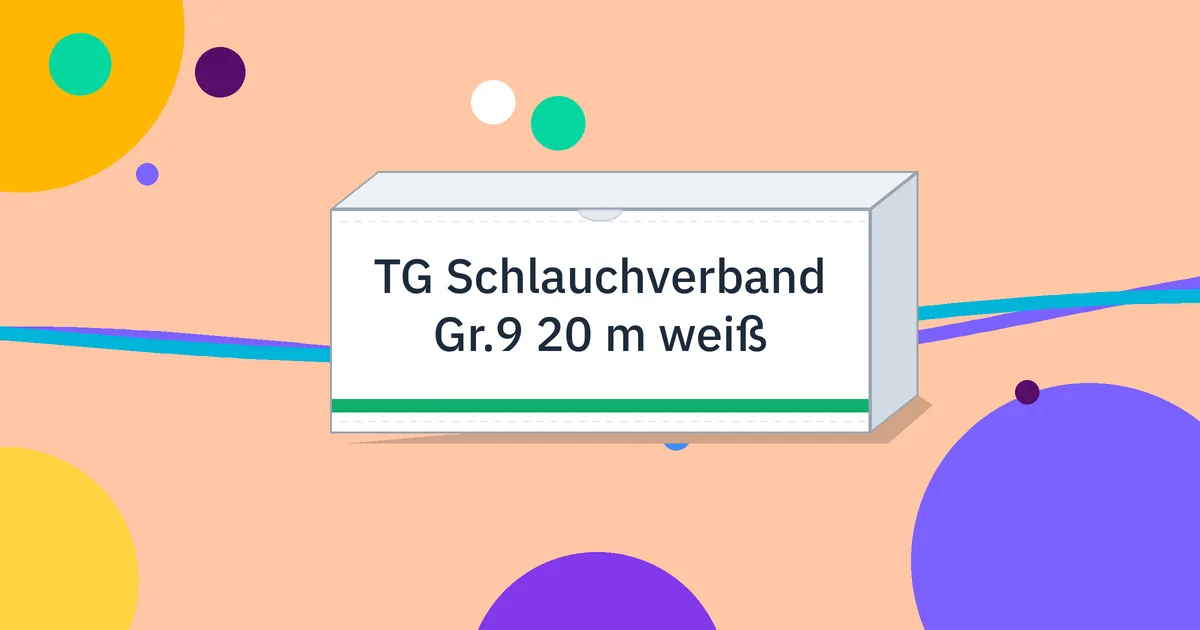 Symbolbild: Packung mit der Aufschrift TG Schlauchverband Gr.9 20 m weiß (PZN 01020312) – Verfügbarkeit und Bezug in Apotheken in Frankfurt am Main