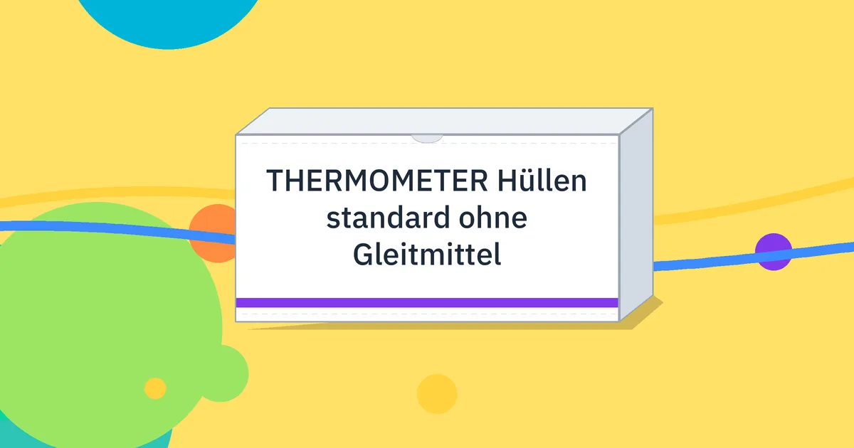 Symbolbild: Packung mit der Aufschrift THERMOMETER Hüllen standard ohne Gleitmittel (PZN 09897210) – Verfügbarkeit und Bezug in Apotheken in Frankfurt am Main