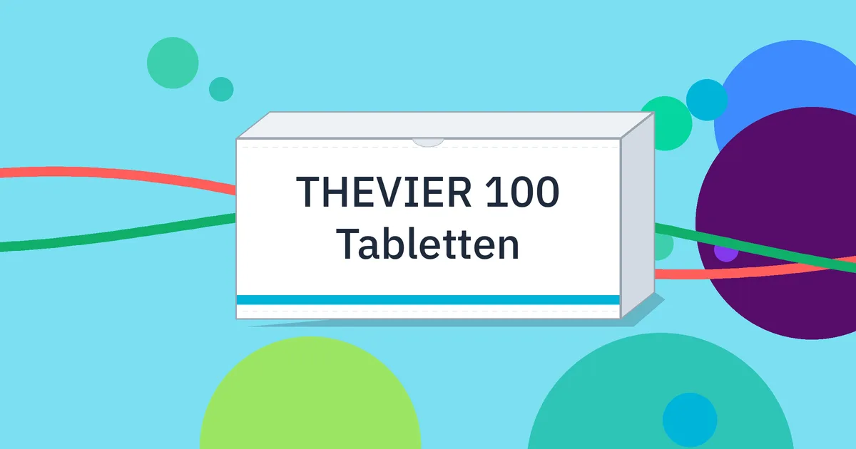 Symbolbild: Packung mit der Aufschrift THEVIER 100 Tabletten (PZN 02062583) – Verfügbarkeit und Bezug in Apotheken in Frankfurt am Main