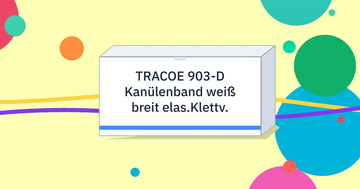 Symbolbild: Packung mit der Aufschrift TRACOE 903-D Kanülenband weiß breit elas.Klettv. (PZN 02722387) – Verfügbarkeit und Bezug in Apotheken in Frankfurt am Main