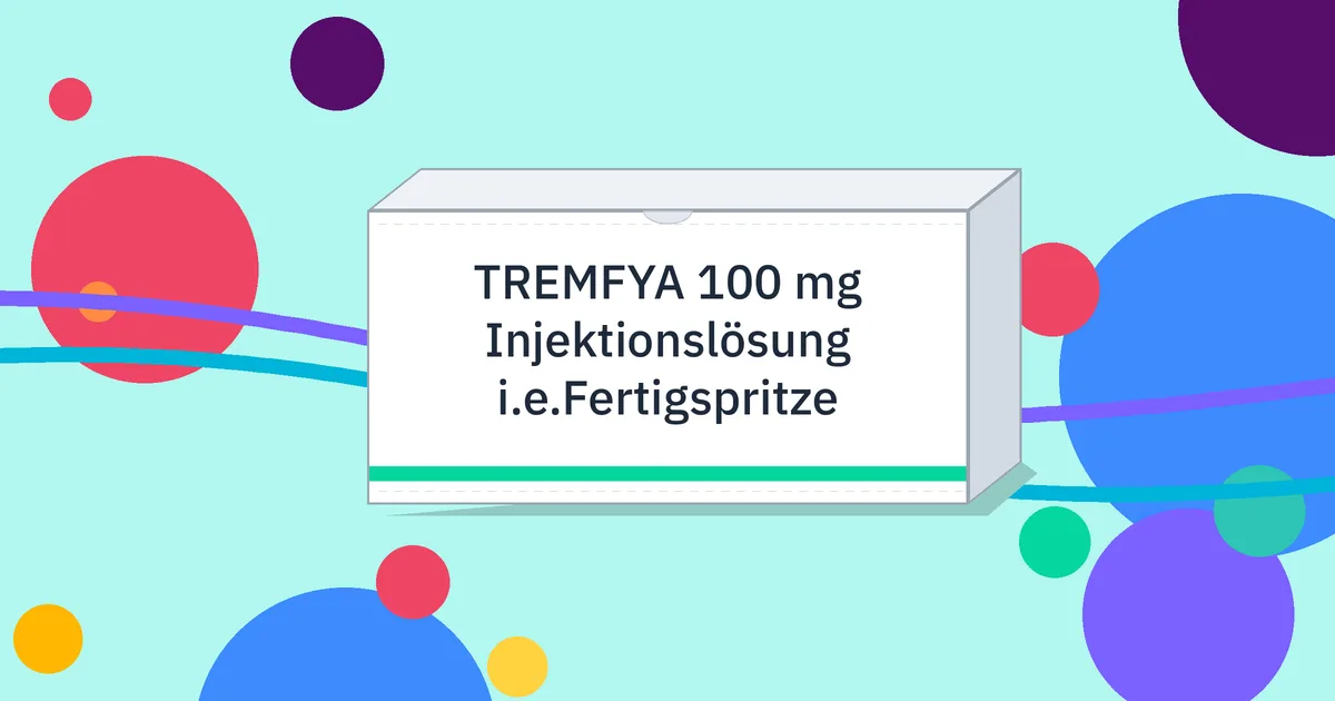 Symbolbild: Packung mit der Aufschrift TREMFYA 100 mg Injektionslösung i.e.Fertigspritze (PZN 15319888) – Verfügbarkeit und Bezug in Apotheken in Frankfurt am Main