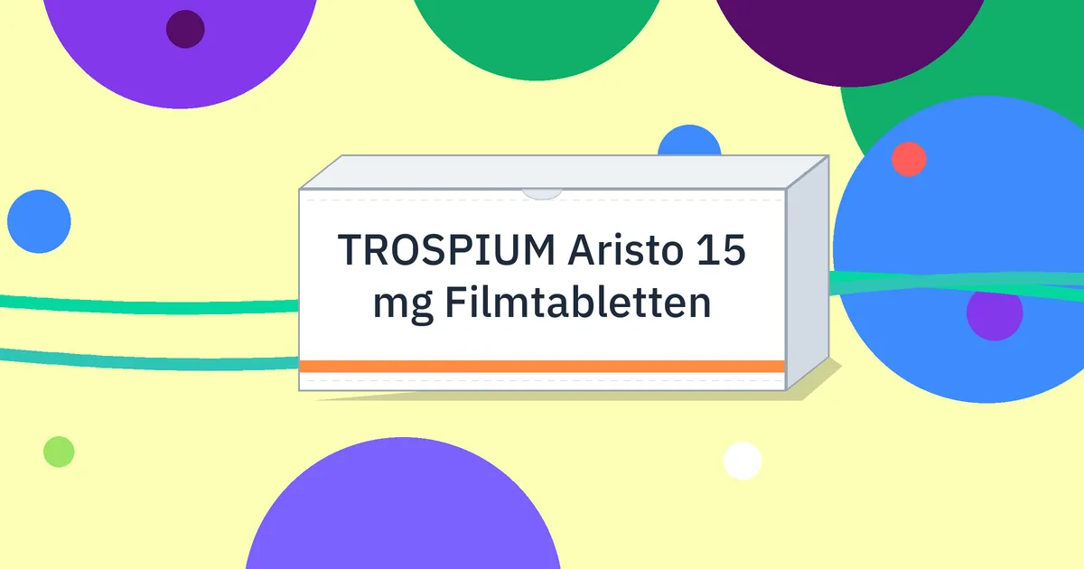 Symbolbild: Packung mit der Aufschrift TROSPIUM Aristo 15 mg Filmtabletten (PZN 10259383) – Verfügbarkeit und Bezug in Apotheken in Frankfurt am Main
