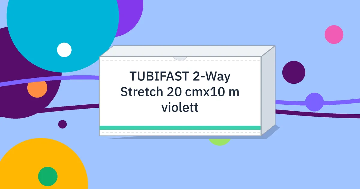 Symbolbild: Packung mit der Aufschrift TUBIFAST 2-Way Stretch 20 cmx10 m violett (PZN 11003384) – Verfügbarkeit und Bezug in Apotheken in Frankfurt am Main