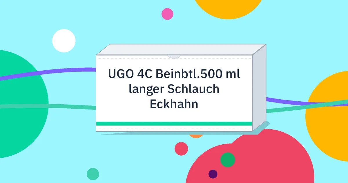Symbolbild: Packung mit der Aufschrift UGO 4C Beinbtl.500 ml langer Schlauch Eckhahn (PZN 13814388) – Verfügbarkeit und Bezug in Apotheken in Frankfurt am Main