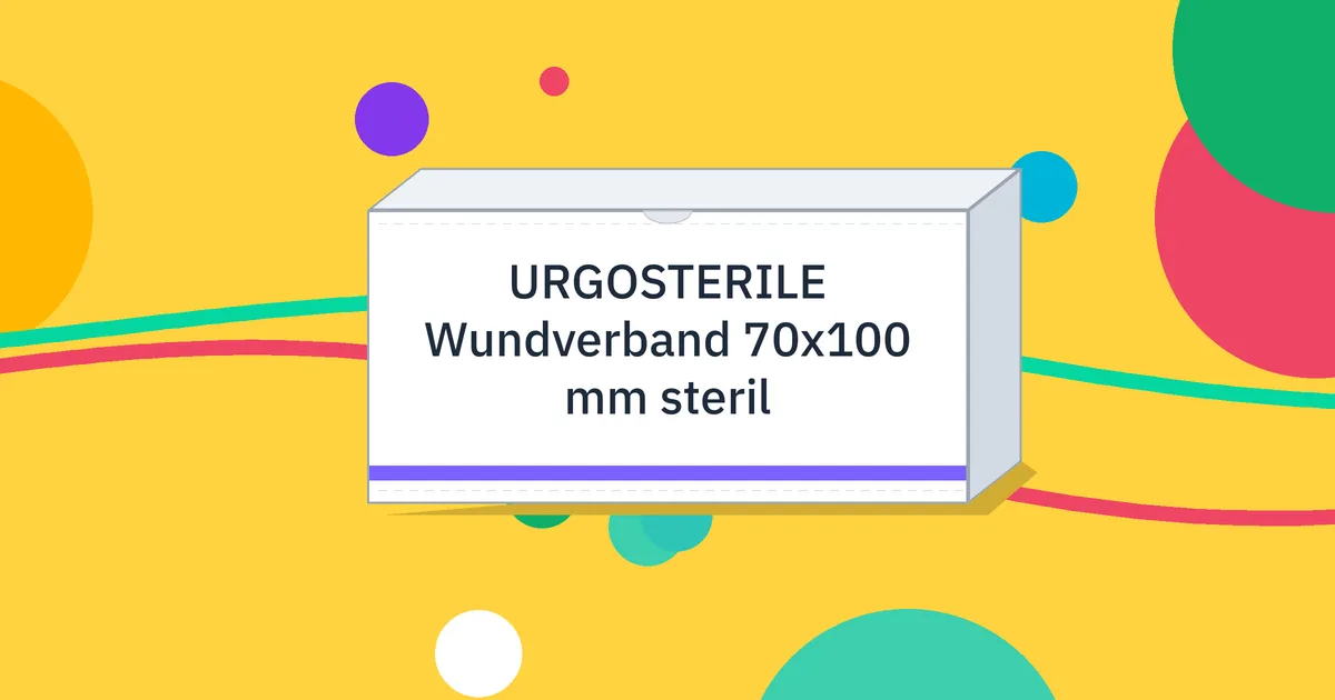 Symbolbild: Packung mit der Aufschrift URGOSTERILE Wundverband 70x100 mm steril (PZN 18437602) – Verfügbarkeit und Bezug in Apotheken in Frankfurt am Main