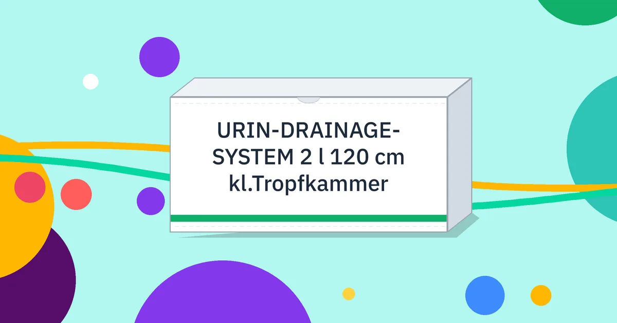 Symbolbild: Packung mit der Aufschrift URIN-DRAINAGE-SYSTEM 2 l 120 cm kl.Tropfkammer (PZN 08443725) – Verfügbarkeit und Bezug in Apotheken in Frankfurt am Main