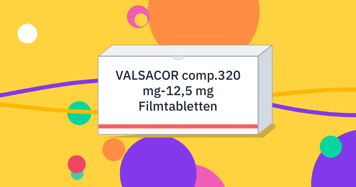 Symbolbild: Packung mit der Aufschrift VALSACOR comp.320 mg-12,5 mg Filmtabletten (PZN 08473442) – Verfügbarkeit und Bezug in Apotheken in Frankfurt am Main