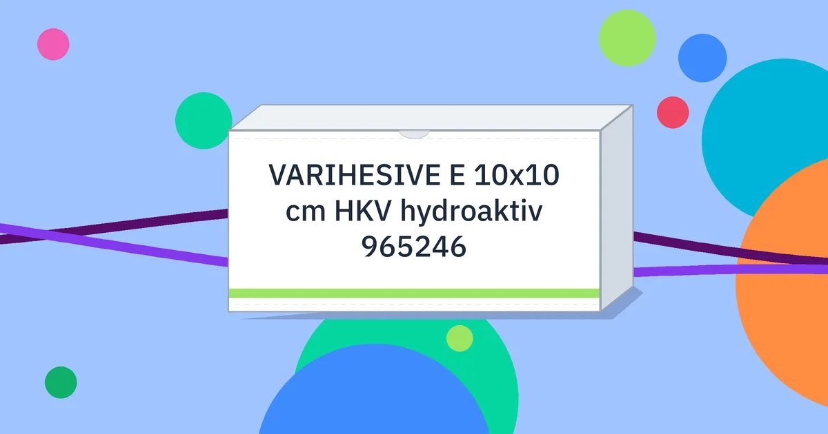 Symbolbild: Packung mit der Aufschrift VARIHESIVE E 10x10 cm HKV hydroaktiv 965246 (PZN 00002683) – Verfügbarkeit und Bezug in Apotheken in Frankfurt am Main