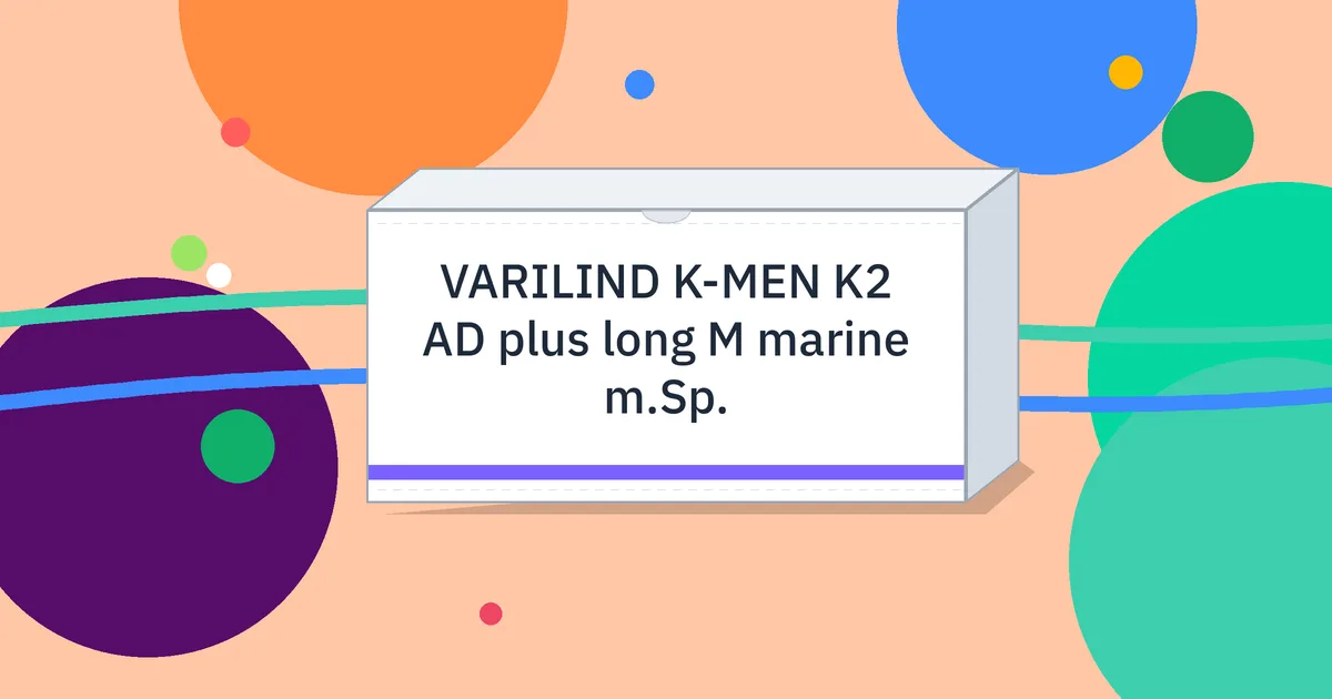 Symbolbild: Packung mit der Aufschrift VARILIND K-MEN K2 AD plus long M marine m.Sp. (PZN 20569469) – Verfügbarkeit und Bezug in Apotheken in Frankfurt am Main
