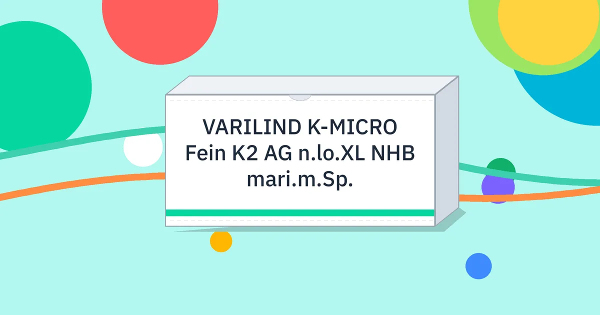 Symbolbild: Packung mit der Aufschrift VARILIND K-MICRO Fein K2 AG n.lo.XL NHB mari.m.Sp. (PZN 20556202) – Verfügbarkeit und Bezug in Apotheken in Frankfurt am Main