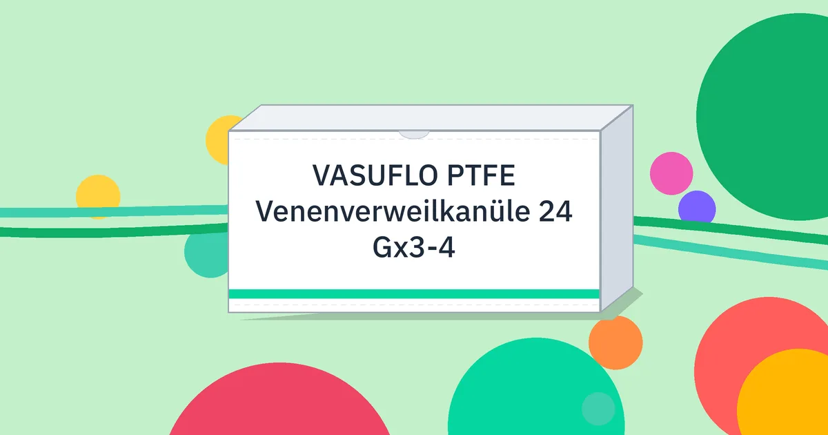 Symbolbild: Packung mit der Aufschrift VASUFLO PTFE Venenverweilkanüle 24 Gx3-4 (PZN 18387181) – Verfügbarkeit und Bezug in Apotheken in Frankfurt am Main