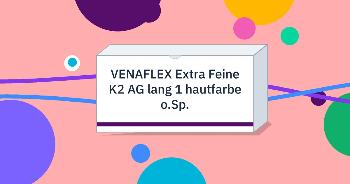 Symbolbild: Packung mit der Aufschrift VENAFLEX Extra Feine K2 AG lang 1 hautfarbe o.Sp. (PZN 18308230) – Verfügbarkeit und Bezug in Apotheken in Frankfurt am Main