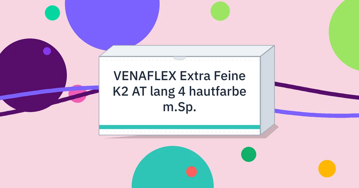 Symbolbild: Packung mit der Aufschrift VENAFLEX Extra Feine K2 AT lang 4 hautfarbe m.Sp. (PZN 18308879) – Verfügbarkeit und Bezug in Apotheken in Frankfurt am Main