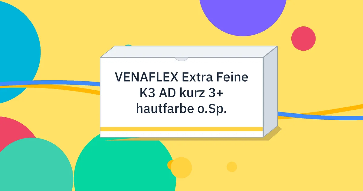Symbolbild: Packung mit der Aufschrift VENAFLEX Extra Feine K3 AD kurz 3+ hautfarbe o.Sp. (PZN 18308164) – Verfügbarkeit und Bezug in Apotheken in Frankfurt am Main