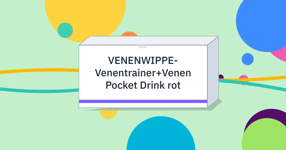 Symbolbild: Packung mit der Aufschrift VENENWIPPE-Venentrainer+Venen Pocket Drink rot (PZN 11868954) – Verfügbarkeit und Bezug in Apotheken in Frankfurt am Main