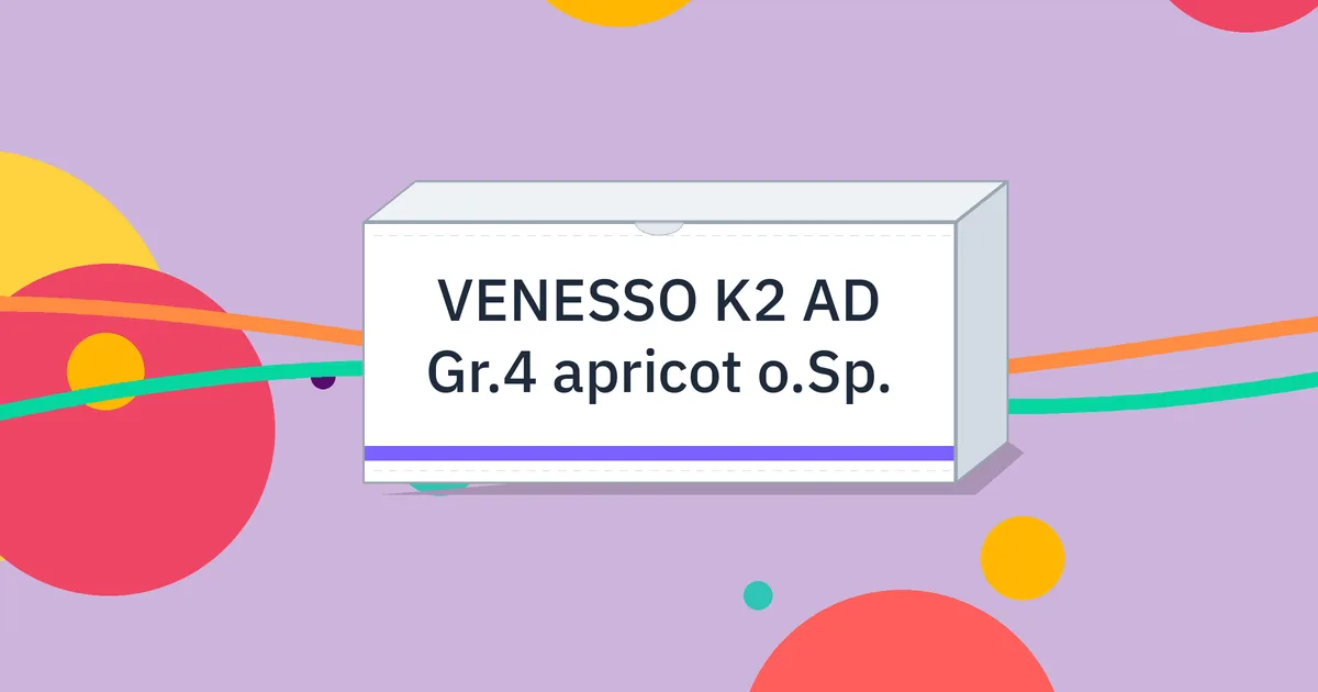 Symbolbild: Packung mit der Aufschrift VENESSO K2 AD Gr.4 apricot o.Sp. (PZN 03259715) – Verfügbarkeit und Bezug in Apotheken in Frankfurt am Main