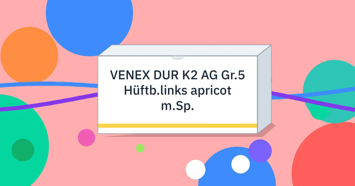Symbolbild: Packung mit der Aufschrift VENEX DUR K2 AG Gr.5 Hüftb.links apricot m.Sp. (PZN 03226006) – Verfügbarkeit und Bezug in Apotheken in Frankfurt am Main