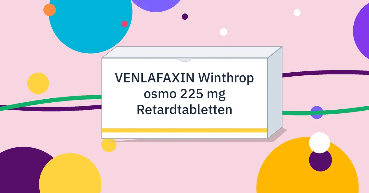 Symbolbild: Packung mit der Aufschrift VENLAFAXIN Winthrop osmo 225 mg Retardtabletten (PZN 06455977) – Verfügbarkeit und Bezug in Apotheken in Frankfurt am Main