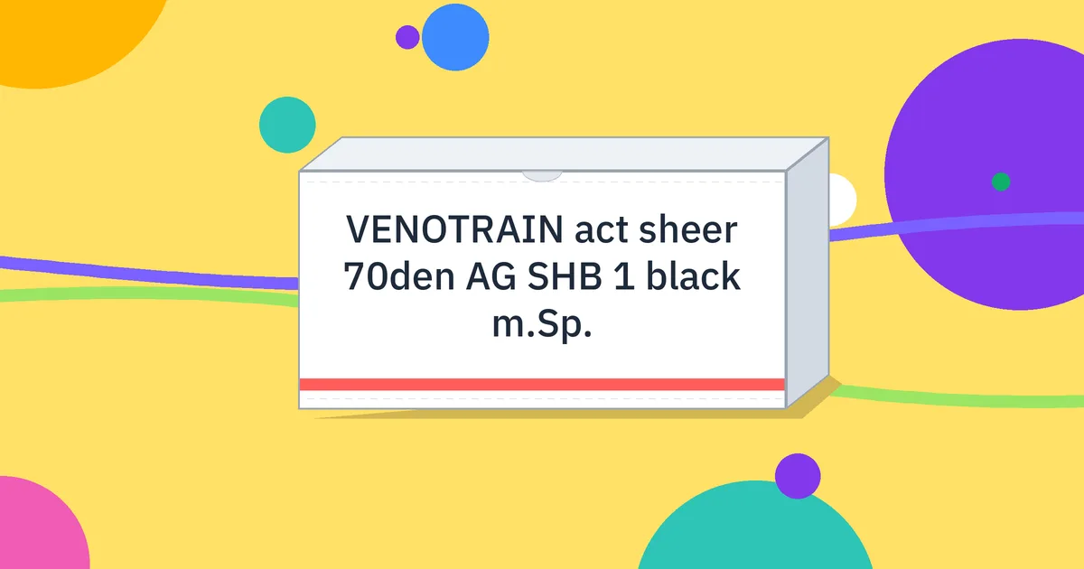 Symbolbild: Packung mit der Aufschrift VENOTRAIN act sheer 70den AG SHB 1 black m.Sp. (PZN 16208027) – Verfügbarkeit und Bezug in Apotheken in Frankfurt am Main