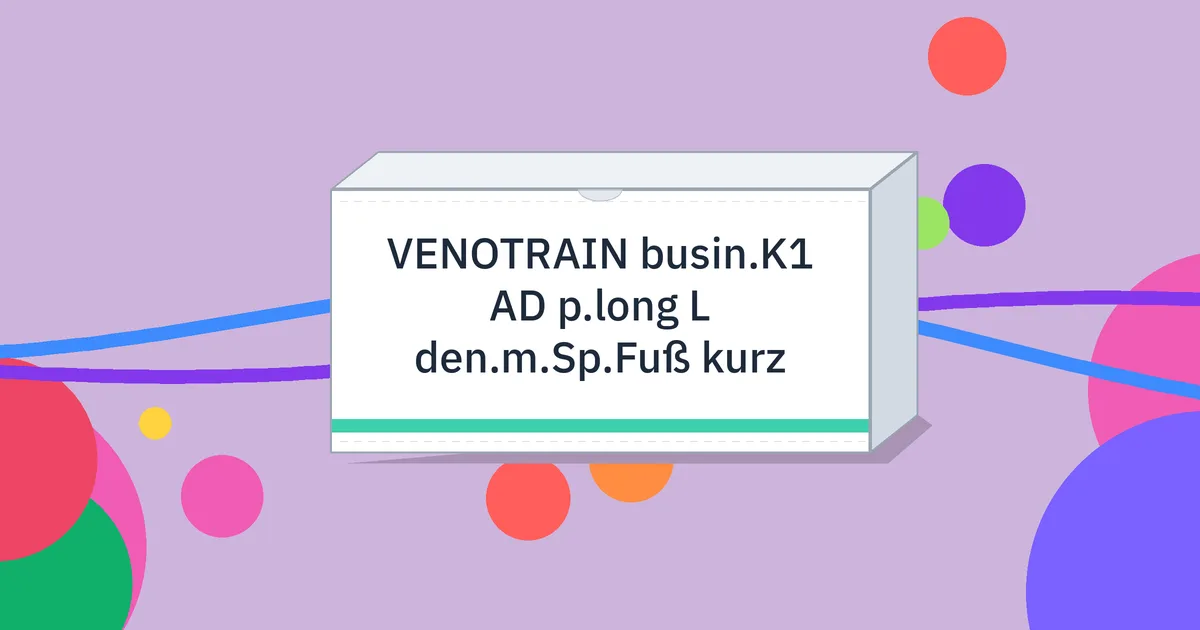 Symbolbild: Packung mit der Aufschrift VENOTRAIN busin.K1 AD p.long L den.m.Sp.Fuß kurz (PZN 19057511) – Verfügbarkeit und Bezug in Apotheken in Frankfurt am Main