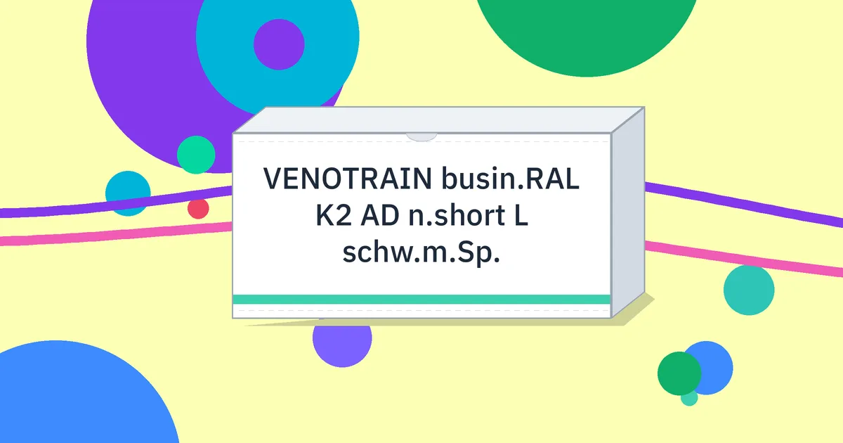 Symbolbild: Packung mit der Aufschrift VENOTRAIN busin.RAL K2 AD n.short L schw.m.Sp. (PZN 06949521) – Verfügbarkeit und Bezug in Apotheken in Frankfurt am Main
