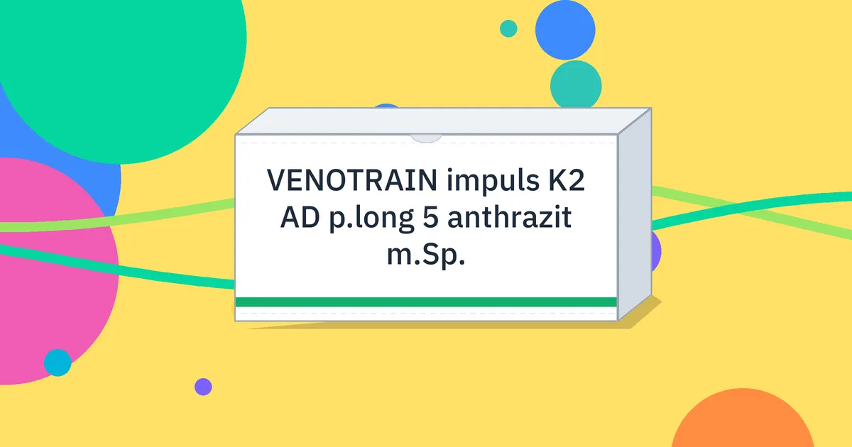Symbolbild: Packung mit der Aufschrift VENOTRAIN impuls K2 AD p.long 5 anthrazit m.Sp. (PZN 15221882) – Verfügbarkeit und Bezug in Apotheken in Frankfurt am Main