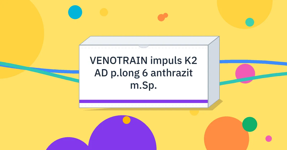 Symbolbild: Packung mit der Aufschrift VENOTRAIN impuls K2 AD p.long 6 anthrazit m.Sp. (PZN 15221899) – Verfügbarkeit und Bezug in Apotheken in Frankfurt am Main