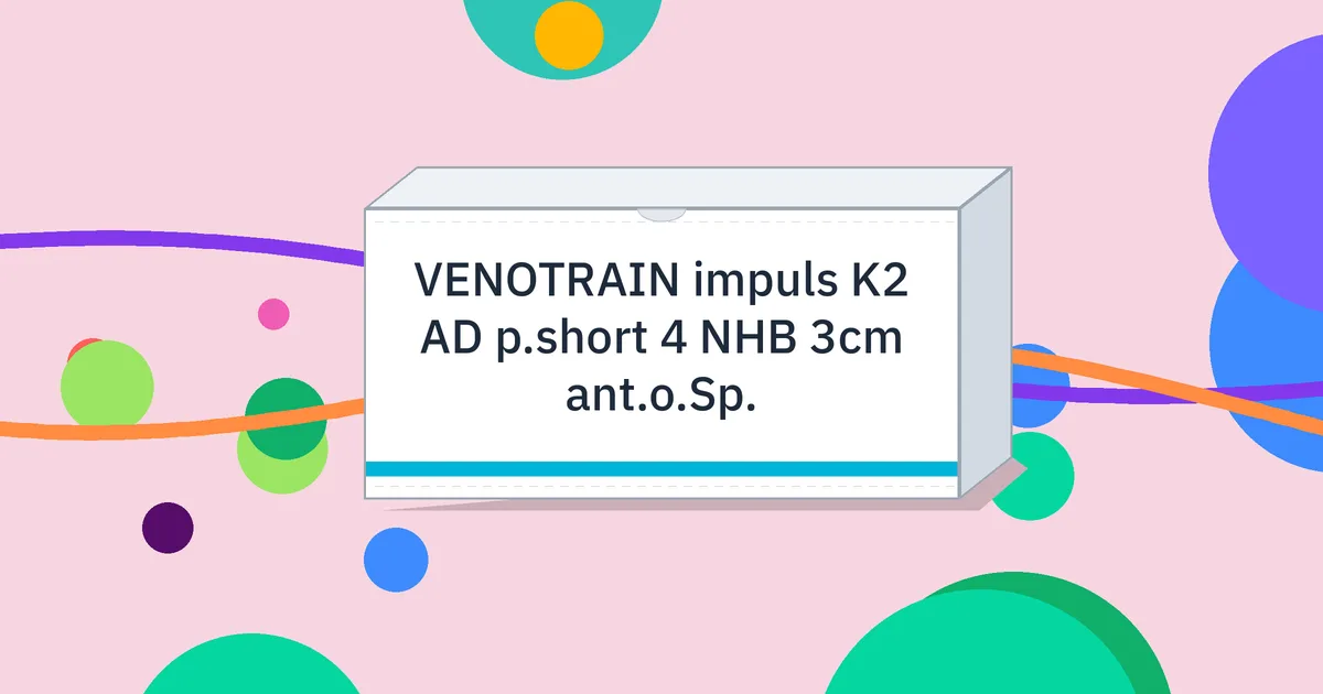 Symbolbild: Packung mit der Aufschrift VENOTRAIN impuls K2 AD p.short 4 NHB 3cm ant.o.Sp. (PZN 15224478) – Verfügbarkeit und Bezug in Apotheken in Frankfurt am Main