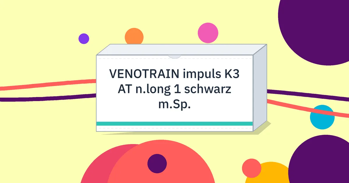 Symbolbild: Packung mit der Aufschrift VENOTRAIN impuls K3 AT n.long 1 schwarz m.Sp. (PZN 19356171) – Verfügbarkeit und Bezug in Apotheken in Frankfurt am Main