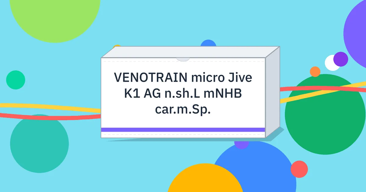 Symbolbild: Packung mit der Aufschrift VENOTRAIN micro Jive K1 AG n.sh.L mNHB car.m.Sp. (PZN 17758623) – Verfügbarkeit und Bezug in Apotheken in Frankfurt am Main