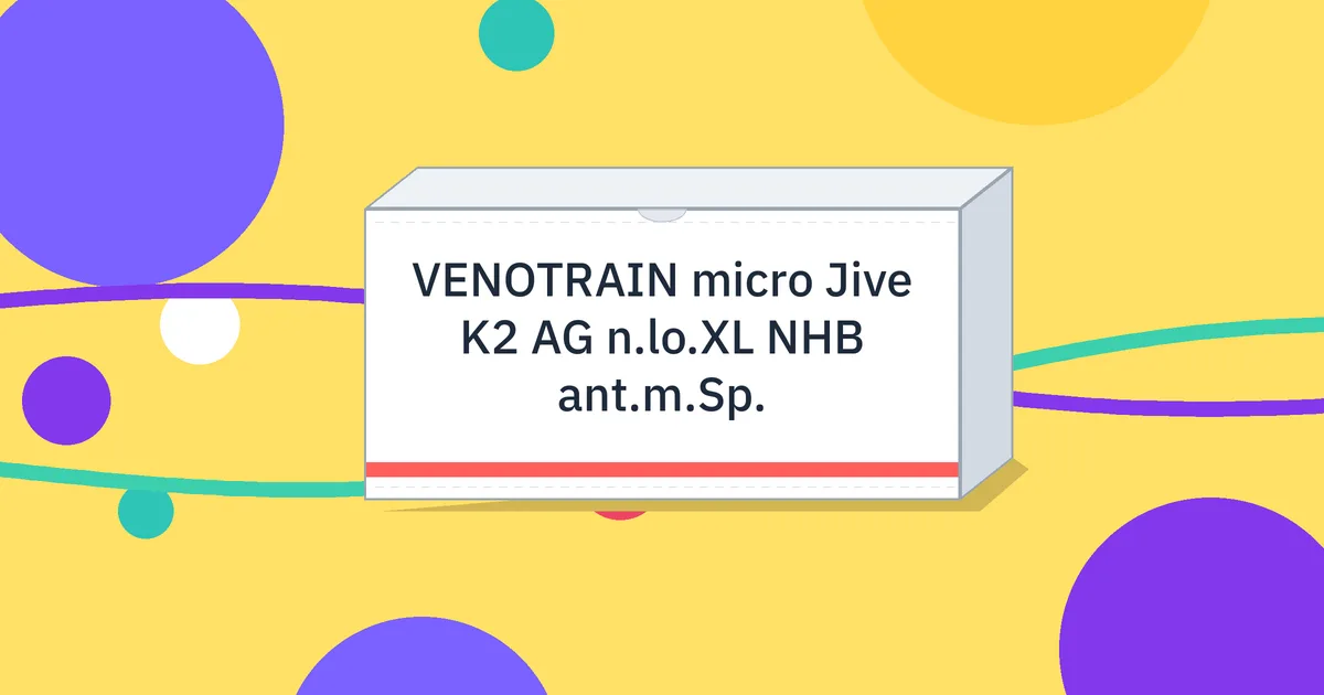 Symbolbild: Packung mit der Aufschrift VENOTRAIN micro Jive K2 AG n.lo.XL NHB ant.m.Sp. (PZN 17766717) – Verfügbarkeit und Bezug in Apotheken in Frankfurt am Main