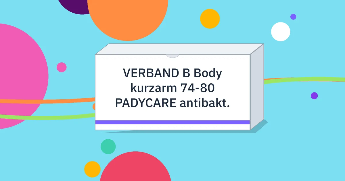 Symbolbild: Packung mit der Aufschrift VERBAND B Body kurzarm 74-80 PADYCARE antibakt. (PZN 10939391) – Verfügbarkeit und Bezug in Apotheken in Frankfurt am Main