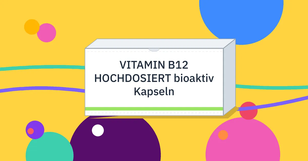Symbolbild: Packung mit der Aufschrift VITAMIN B12 HOCHDOSIERT bioaktiv Kapseln (PZN 19099722) – Verfügbarkeit und Bezug in Apotheken in Frankfurt am Main