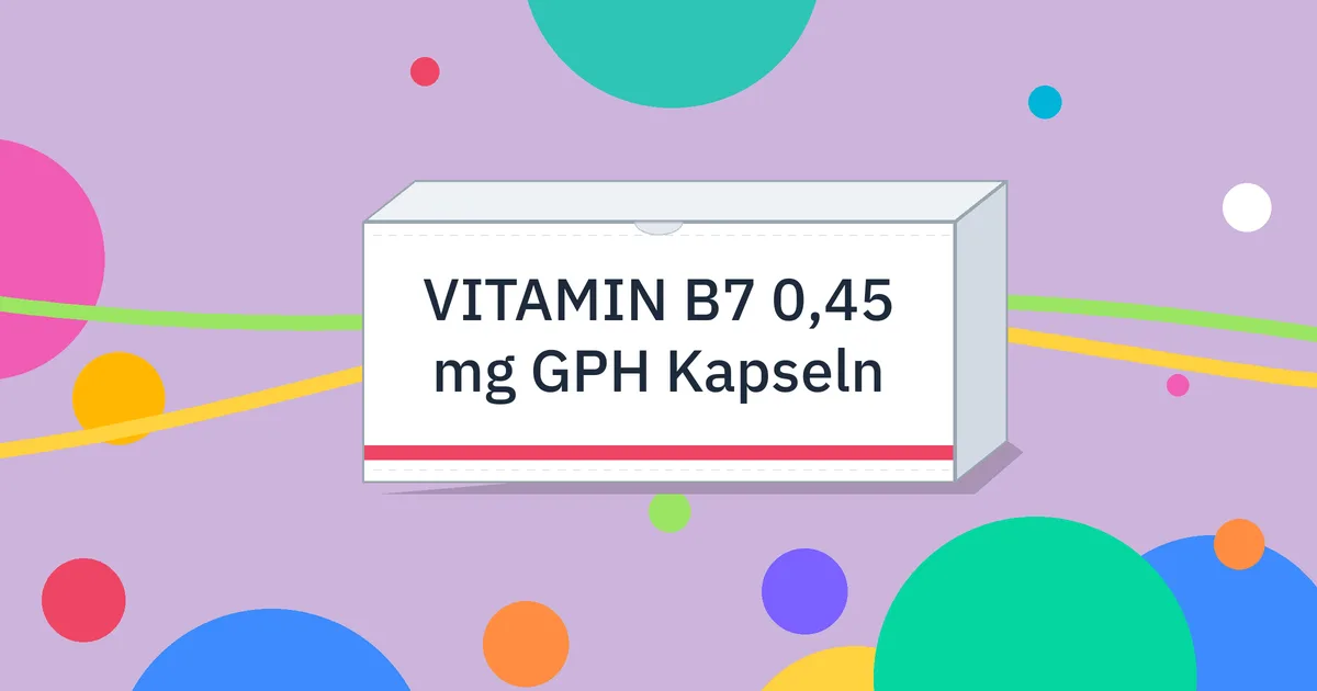 Symbolbild: Packung mit der Aufschrift VITAMIN B7 0,45 mg GPH Kapseln (PZN 09749550) – Verfügbarkeit und Bezug in Apotheken in Frankfurt am Main