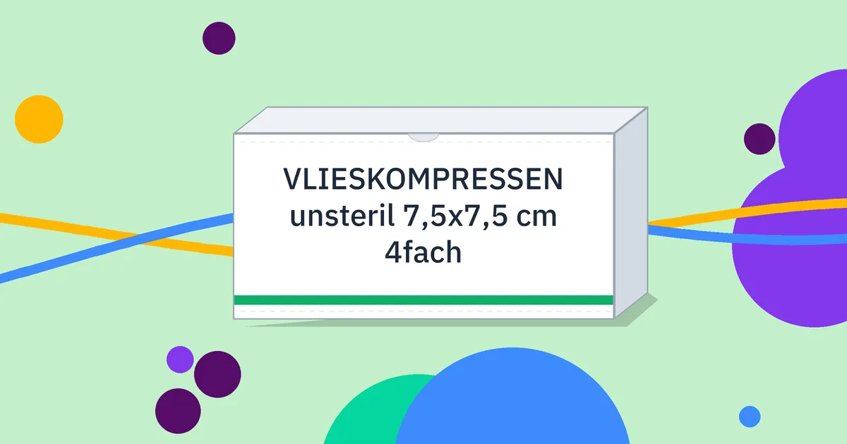 Symbolbild: Packung mit der Aufschrift VLIESKOMPRESSEN unsteril 7,5x7,5 cm 4fach (PZN 03993409) – Verfügbarkeit und Bezug in Apotheken in Frankfurt am Main