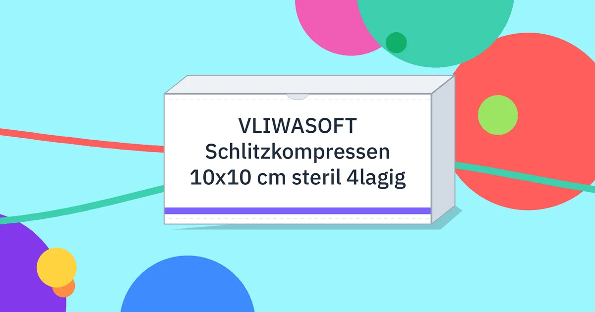 Symbolbild: Packung mit der Aufschrift VLIWASOFT Schlitzkompressen 10x10 cm steril 4lagig (PZN 06868774) – Verfügbarkeit und Bezug in Apotheken in Frankfurt am Main