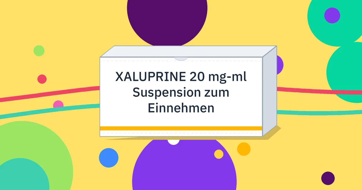 Symbolbild: Packung mit der Aufschrift XALUPRINE 20 mg-ml Suspension zum Einnehmen (PZN 16397672) – Verfügbarkeit und Bezug in Apotheken in Frankfurt am Main