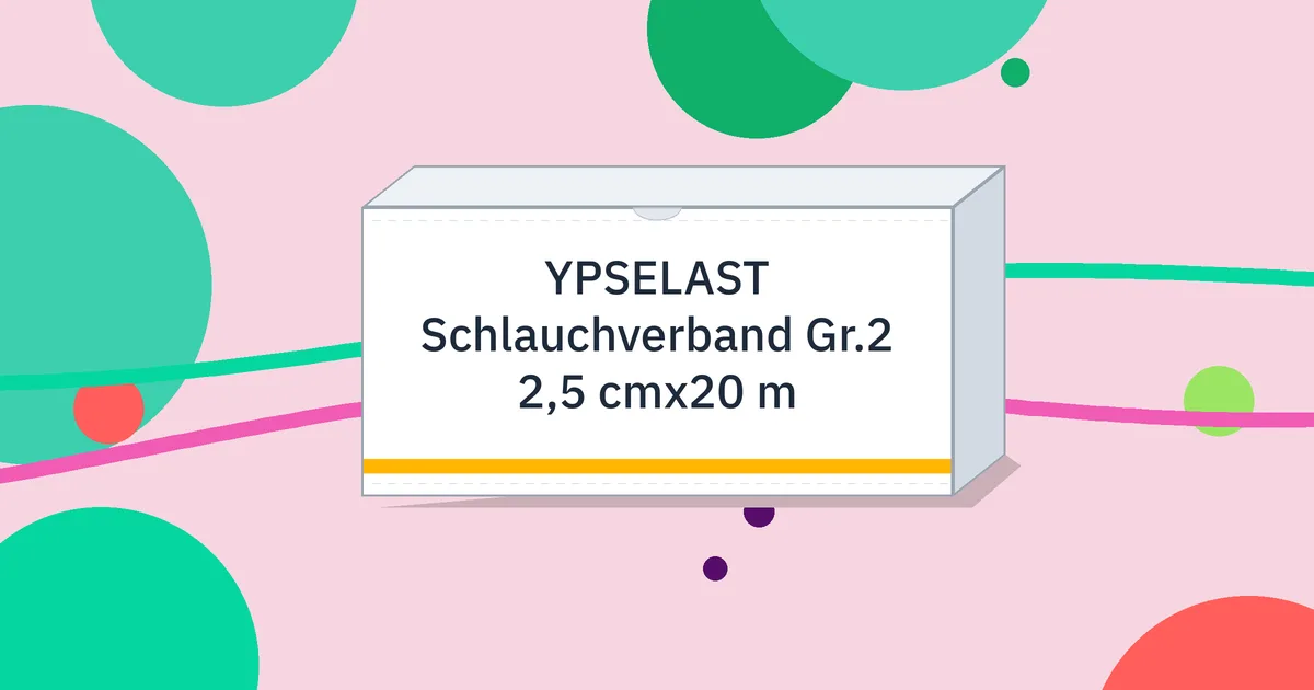 Symbolbild: Packung mit der Aufschrift YPSELAST Schlauchverband Gr.2 2,5 cmx20 m (PZN 09313769) – Verfügbarkeit und Bezug in Apotheken in Frankfurt am Main