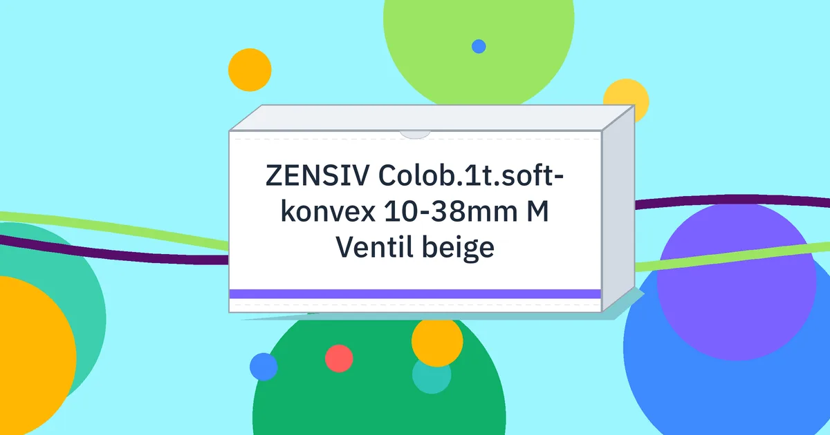 Symbolbild: Packung mit der Aufschrift ZENSIV Colob.1t.soft-konvex 10-38mm M Ventil beige (PZN 19436697) – Verfügbarkeit und Bezug in Apotheken in Frankfurt am Main