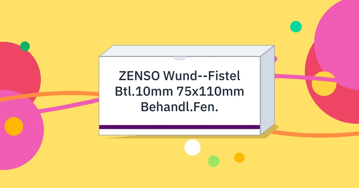 Symbolbild: Packung mit der Aufschrift ZENSO Wund--Fistel Btl.10mm 75x110mm Behandl.Fen. (PZN 20087115) – Verfügbarkeit und Bezug in Apotheken in Frankfurt am Main