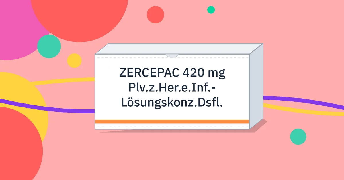 Symbolbild: Packung mit der Aufschrift ZERCEPAC 420 mg Plv.z.Her.e.Inf.-Lösungskonz.Dsfl. (PZN 16768105) – Verfügbarkeit und Bezug in Apotheken in Frankfurt am Main