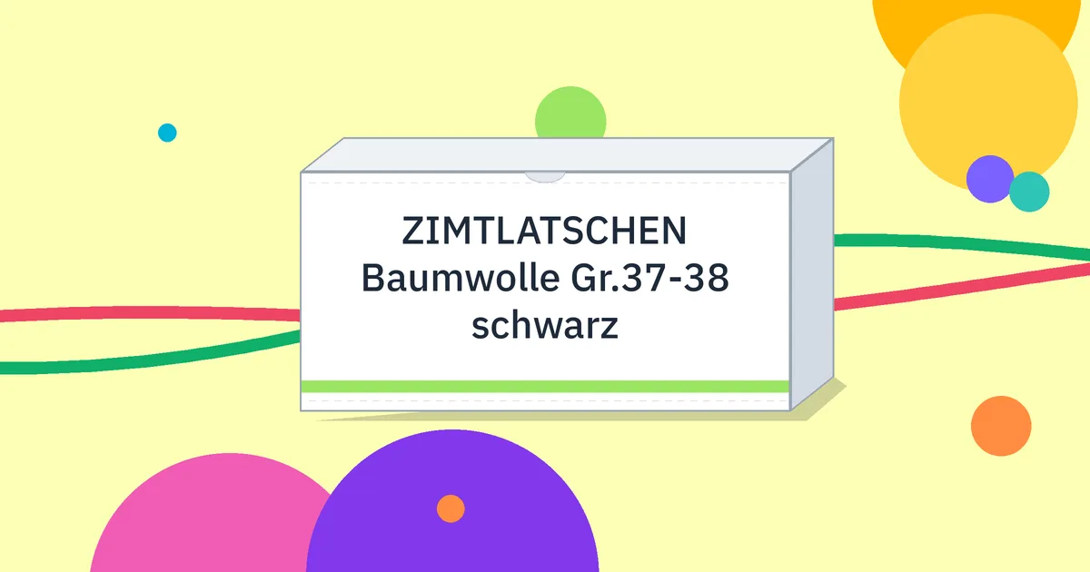 Symbolbild: Packung mit der Aufschrift ZIMTLATSCHEN Baumwolle Gr.37-38 schwarz (PZN 05487455) – Verfügbarkeit und Bezug in Apotheken in Frankfurt am Main