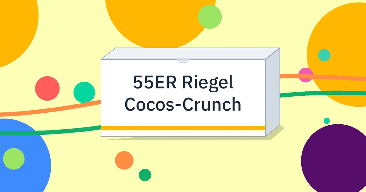 Symbolbild: Packung mit der Aufschrift 55ER Riegel Cocos-Crunch (PZN 11348611) – Verfügbarkeit und Bezug in Apotheken in Frankfurt am Main