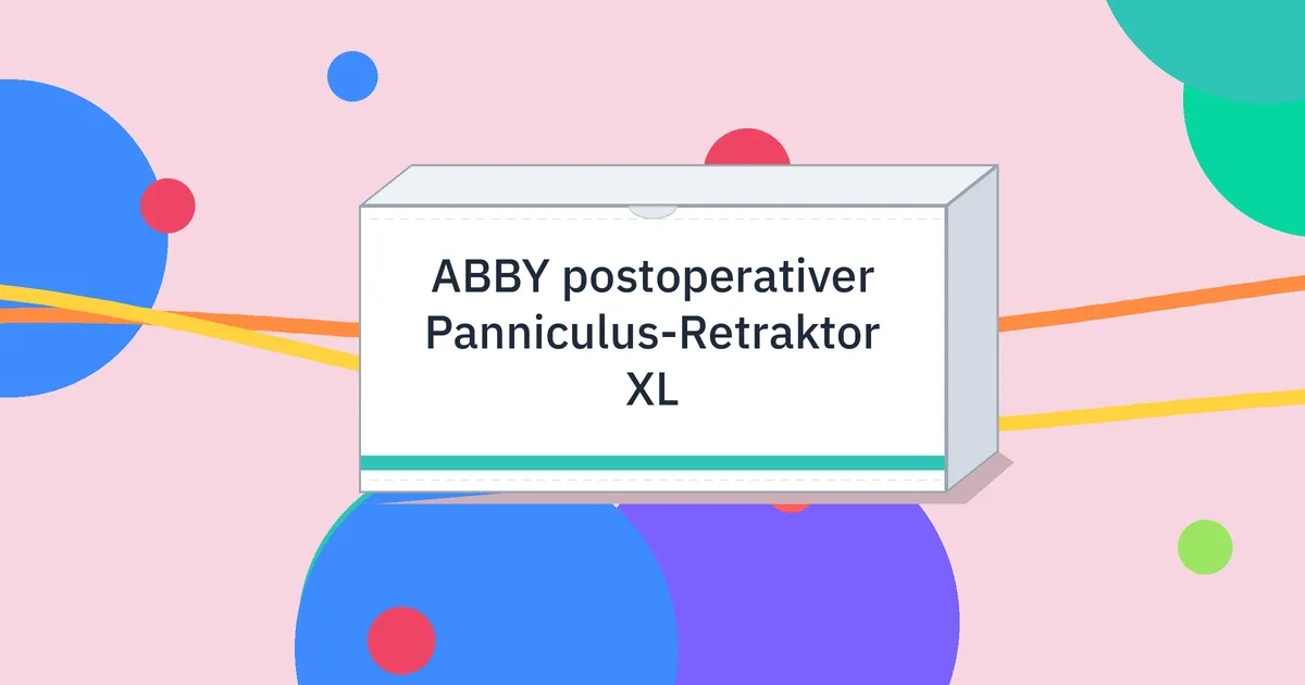 Symbolbild: Packung mit der Aufschrift ABBY postoperativer Panniculus-Retraktor XL (PZN 19275403) – Verfügbarkeit und Bezug in Apotheken in Frankfurt am Main