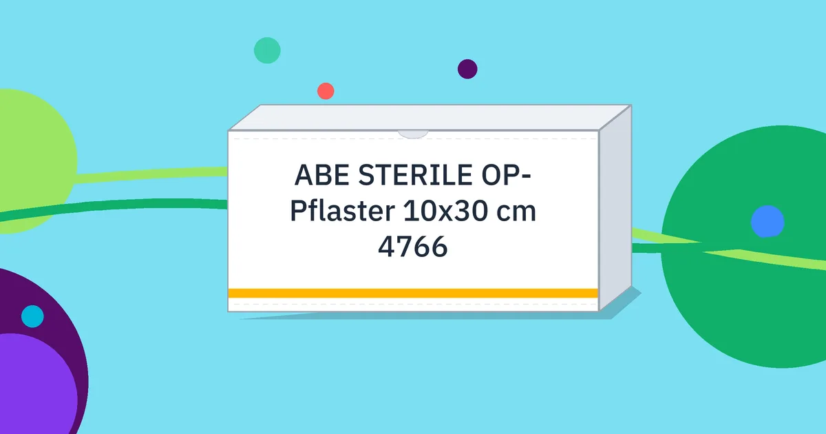 Symbolbild: Packung mit der Aufschrift ABE STERILE OP-Pflaster 10x30 cm 4766 (PZN 01445939) – Verfügbarkeit und Bezug in Apotheken in Frankfurt am Main