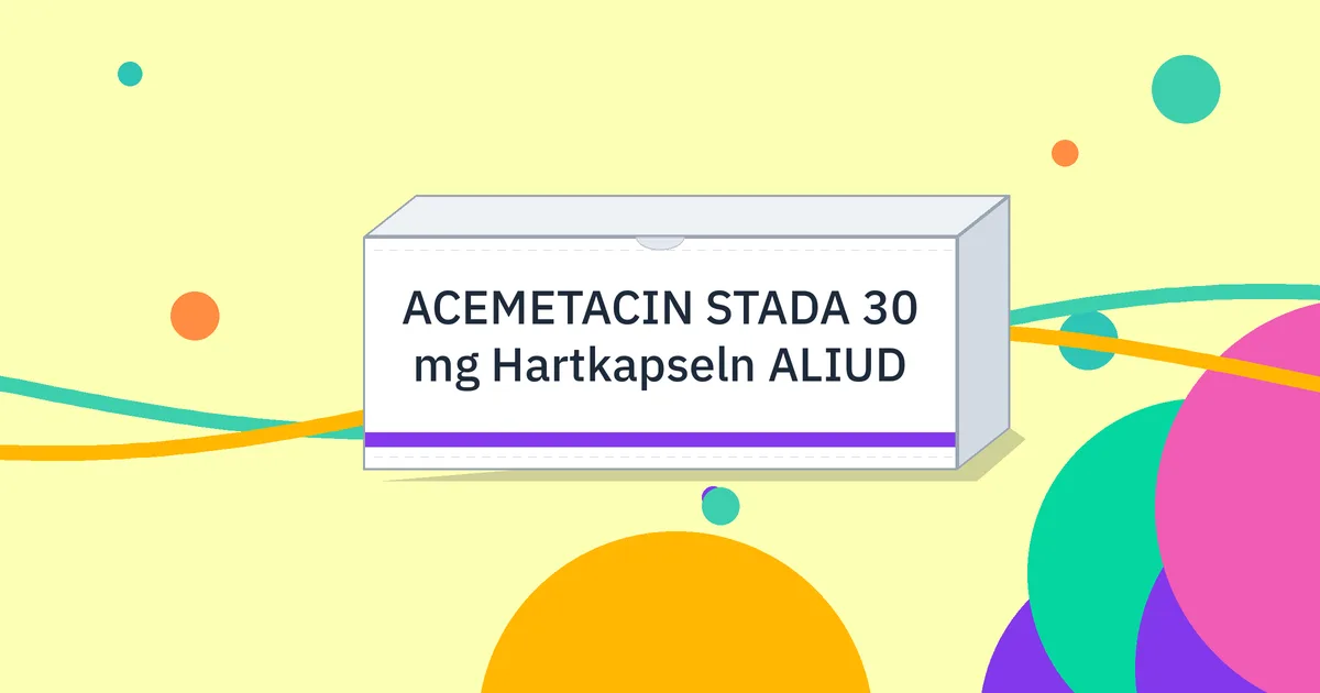 Symbolbild: Packung mit der Aufschrift ACEMETACIN STADA 30 mg Hartkapseln ALIUD (PZN 11140508) – Verfügbarkeit und Bezug in Apotheken in Frankfurt am Main