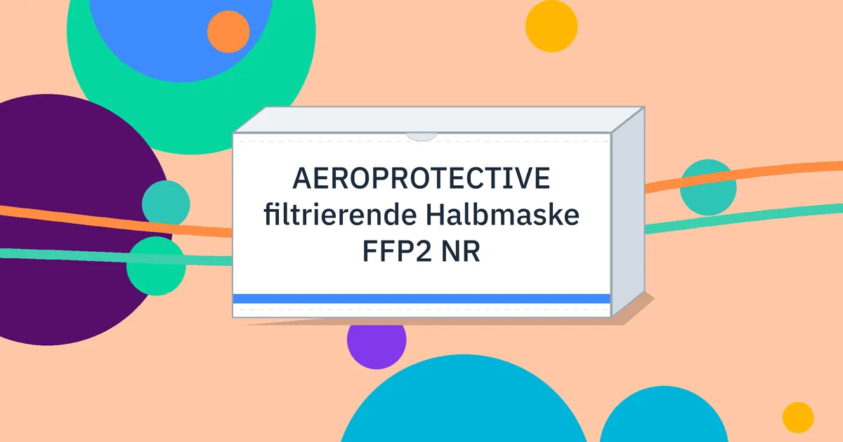 Symbolbild: Packung mit der Aufschrift AEROPROTECTIVE filtrierende Halbmaske FFP2 NR (PZN 17168382) – Verfügbarkeit und Bezug in Apotheken in Frankfurt am Main