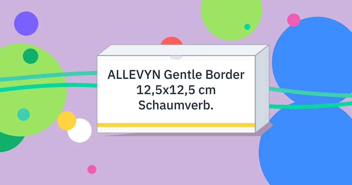 Symbolbild: Packung mit der Aufschrift ALLEVYN Gentle Border 12,5x12,5 cm Schaumverb. (PZN 20597106) – Verfügbarkeit und Bezug in Apotheken in Frankfurt am Main